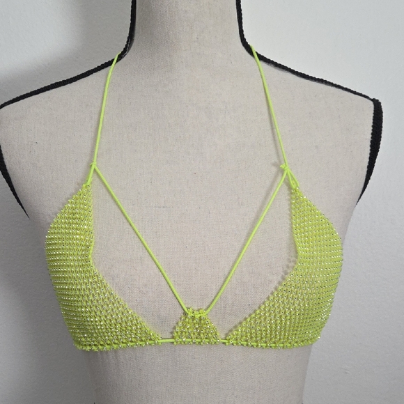 Tops | Lime Green Beaded Halter Bralette | Poshmark